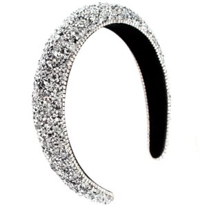 fasoty rhinestone headband women fashion handmade silver headband crystal diamond bling headbands hair hoops padded headband glitter beaded jeweled hairband sparkle hair accessories