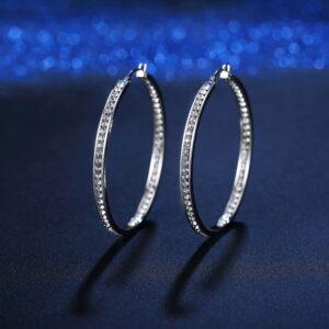 weinuo 2 Inch Stunning Stainless Steel White Cubic Zirconia Hoop Earring for Women Hypoallergenic Jewelry for Sensitive Ears Large Big Hoop Earrings 50MM