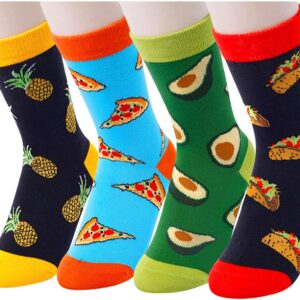 sockfun Funny Socks For Boys 7-9 Years Old, Pizza Box Socks Taco Pineapple Avocado Socks Kids, 4 Pack