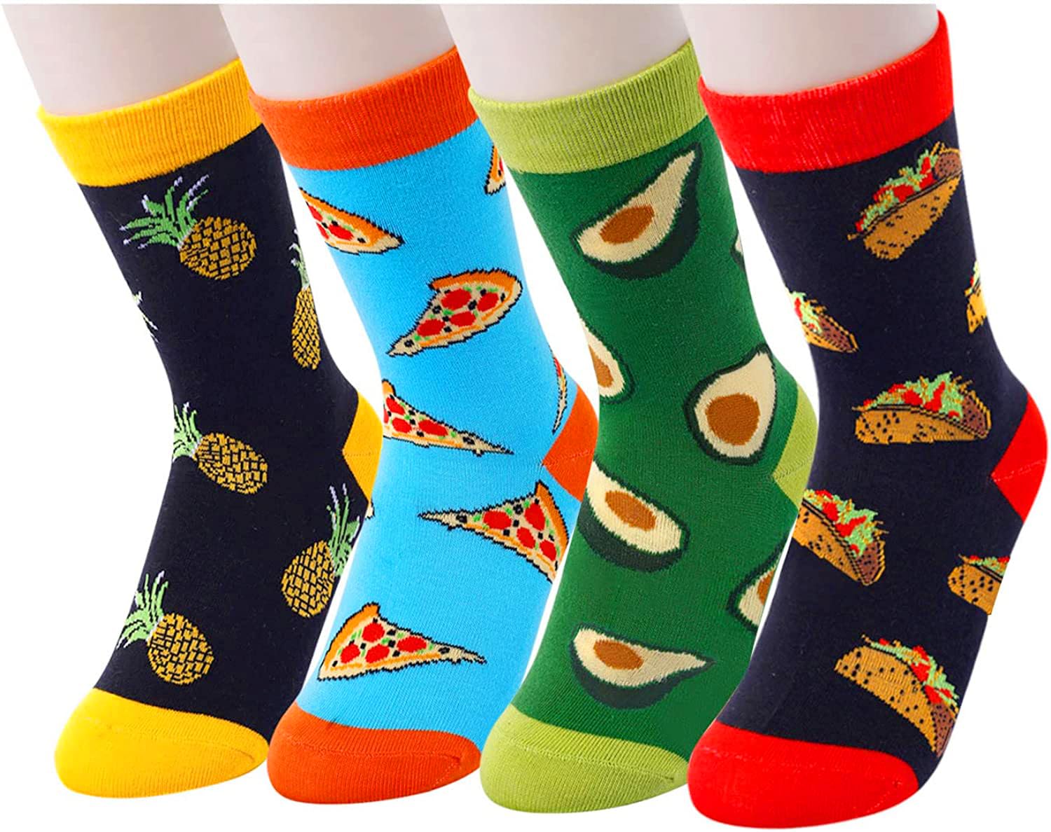 sockfun Funny Socks For Boys 7-9 Years Old, Pizza Box Socks Taco Pineapple Avocado Socks Kids, 4 Pack