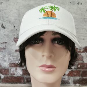 Hepandy Palm Trees Embroidered White Baseball Caps for Women Men Girls, Outdoor Adjustable Cotton Snapback Trucker Hats Embroidery Dad Hat Unisex