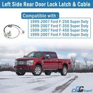 Rear Door Lock Latch & Cable - Left Driver Side - Replacement for 1999-2007 Ford F250 F350 F450 F550 Super Duty, Upper and Lower Locking Latches Assembly Replaces# 6C3Z-28264A01-A 6C3Z28264A01A