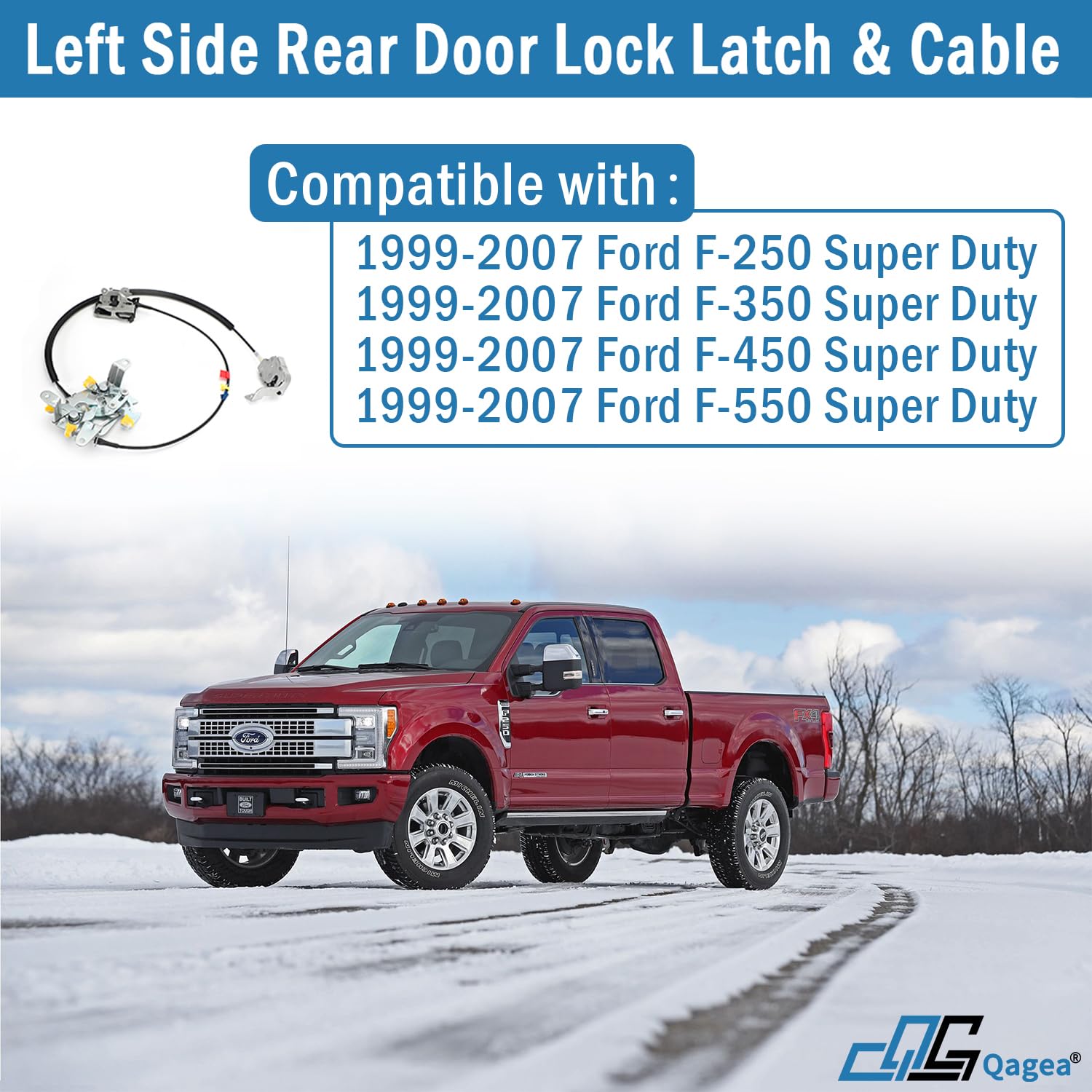 Rear Door Lock Latch & Cable - Left Driver Side - Replacement for 1999-2007 Ford F250 F350 F450 F550 Super Duty, Upper and Lower Locking Latches Assembly Replaces# 6C3Z-28264A01-A 6C3Z28264A01A