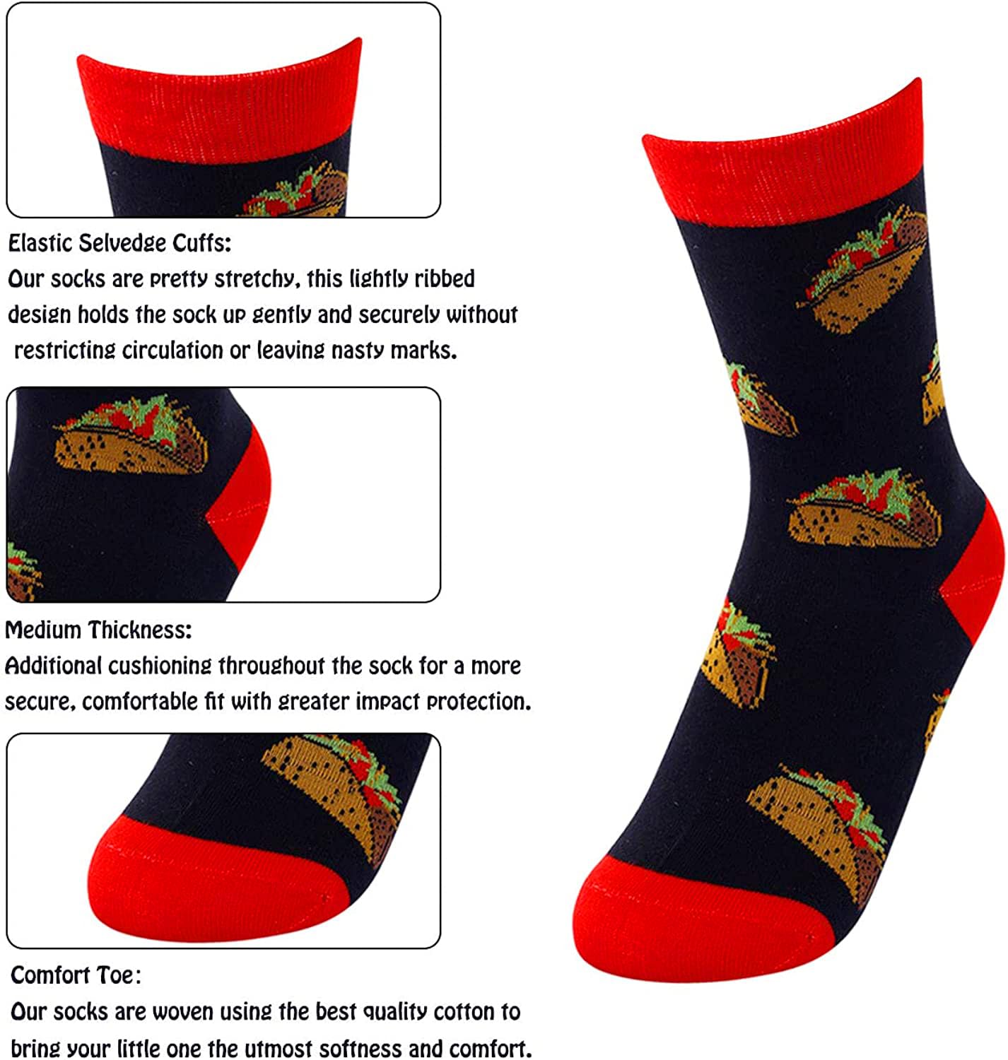 sockfun Funny Socks For Boys 7-9 Years Old, Pizza Box Socks Taco Pineapple Avocado Socks Kids, 4 Pack