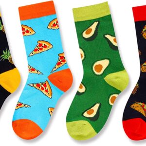 sockfun Funny Socks For Boys 7-9 Years Old, Pizza Box Socks Taco Pineapple Avocado Socks Kids, 4 Pack