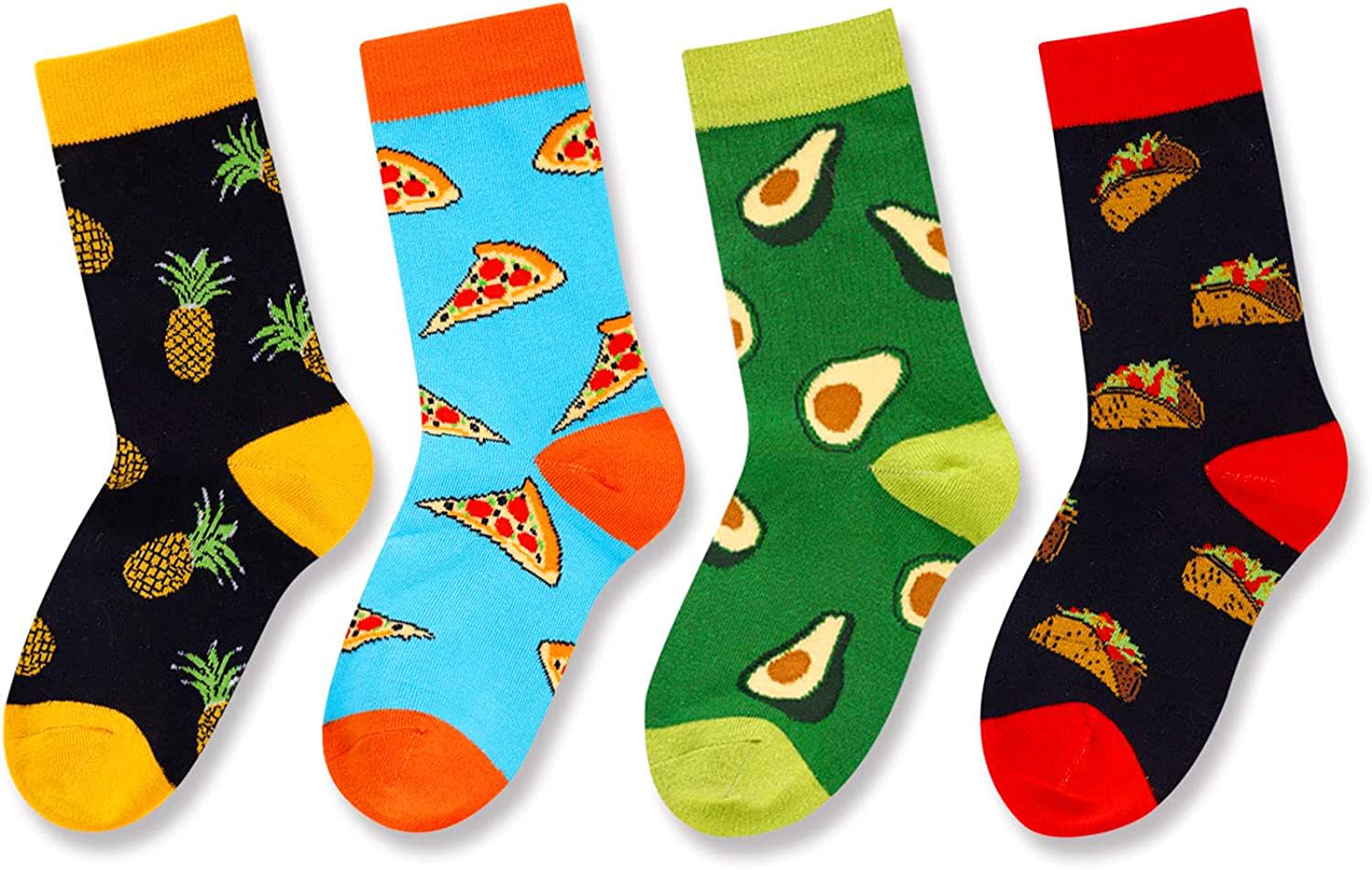 sockfun Funny Socks For Boys 7-9 Years Old, Pizza Box Socks Taco Pineapple Avocado Socks Kids, 4 Pack