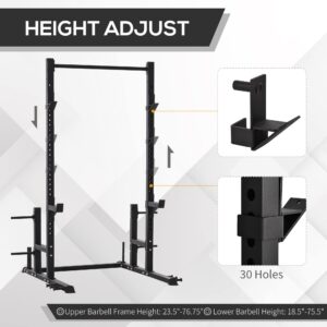 Soozier Power Rack with Pull up Bar and Adjustable Barbell Rack, Heavy-Duty Power Tower Strength Training Equipment for Home Gym