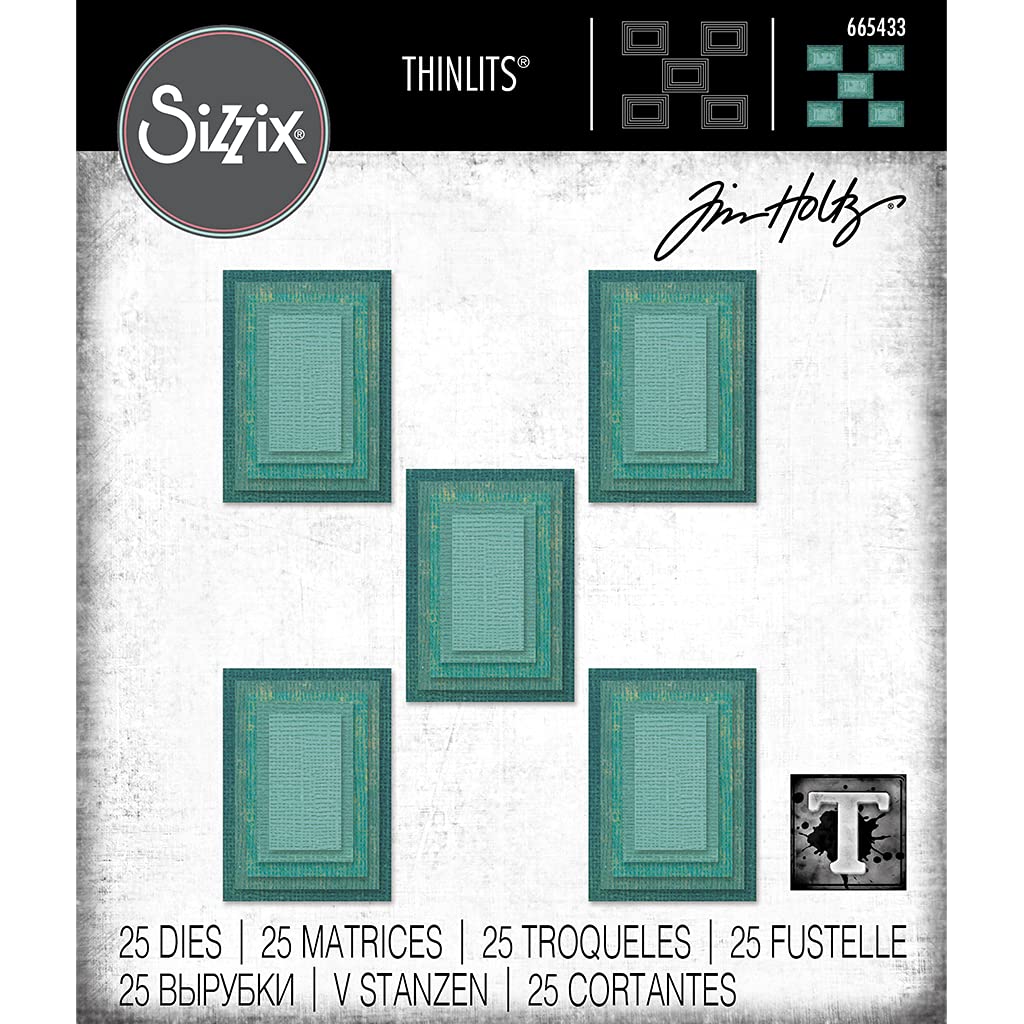 Sizzix Framelits Die Set 25PK-Stacked Tiles Rectangles by Tim Holtz, 665433, Multicolor