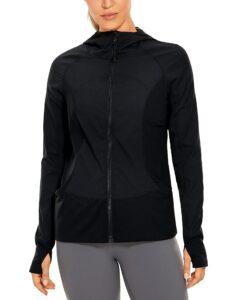 crz yoga women's lightweight breathable athletic jackets full zip sweatshirt running hoodies with pockets black small