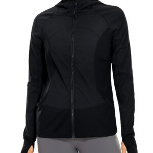 CRZ YOGA Women's Lightweight Breathable Athletic Jackets Full Zip Sweatshirt Running Hoodies with Pockets Black Small