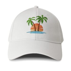 Hepandy Palm Trees Embroidered White Baseball Caps for Women Men Girls, Outdoor Adjustable Cotton Snapback Trucker Hats Embroidery Dad Hat Unisex