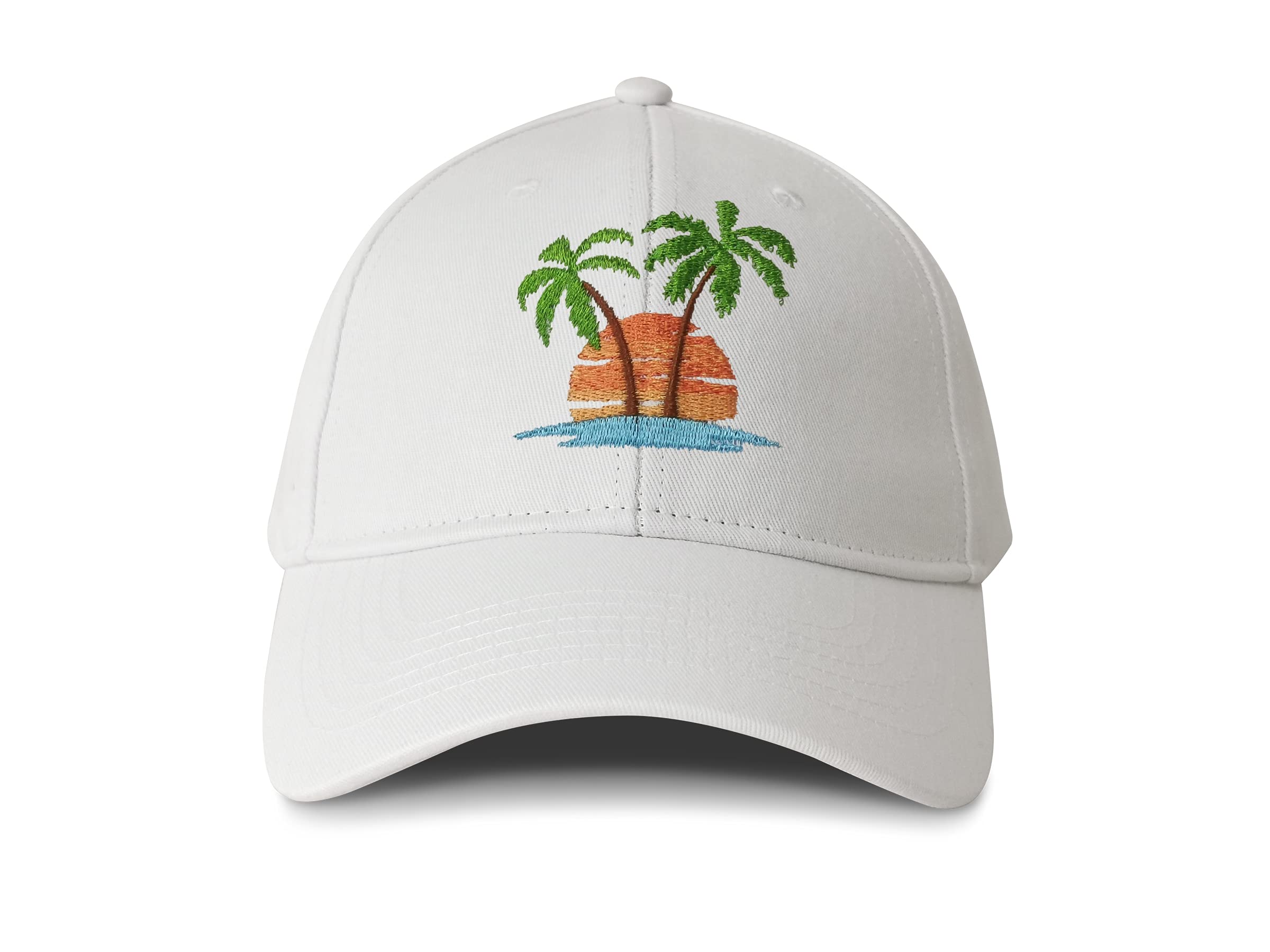 Hepandy Palm Trees Embroidered White Baseball Caps for Women Men Girls, Outdoor Adjustable Cotton Snapback Trucker Hats Embroidery Dad Hat Unisex