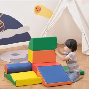 Soozier 7 Piece Soft Play Blocks Kids Climb and Crawl Gym Toy Foam Building and Stacking Blocks Non-Toxic Learning Play Set Educational Software Activity Toy Brick Baby Soft Climbing Block