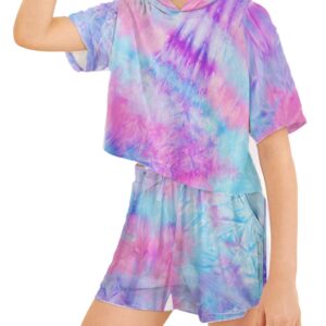 Girls Tie Dye Jogger Set Clothes Outfits Suits Tracksuits Sweatsuits Activewear Crop Tops Hoodies Shorts Sets Size 10/12