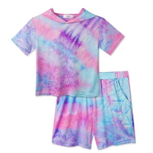 Girls Tie Dye Jogger Set Clothes Outfits Suits Tracksuits Sweatsuits Activewear Crop Tops Hoodies Shorts Sets Size 10/12