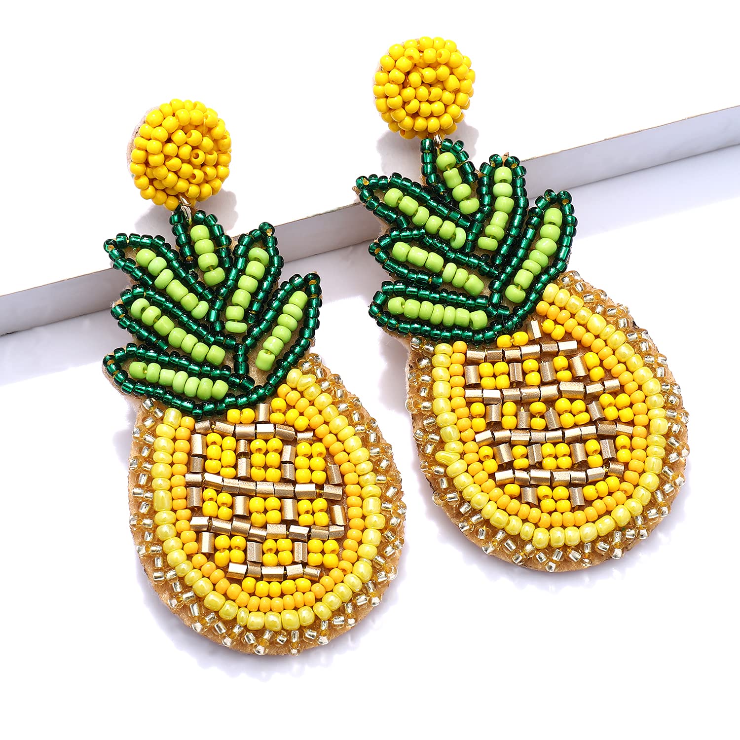 Beaded Dangle Earrings Handmade Bead Avocado Pineapple Watermelon Earrings Bohemia Statement Fruit Drop Earrings Summer Beach Jewelry Gifts (A Yellow Pineapple)