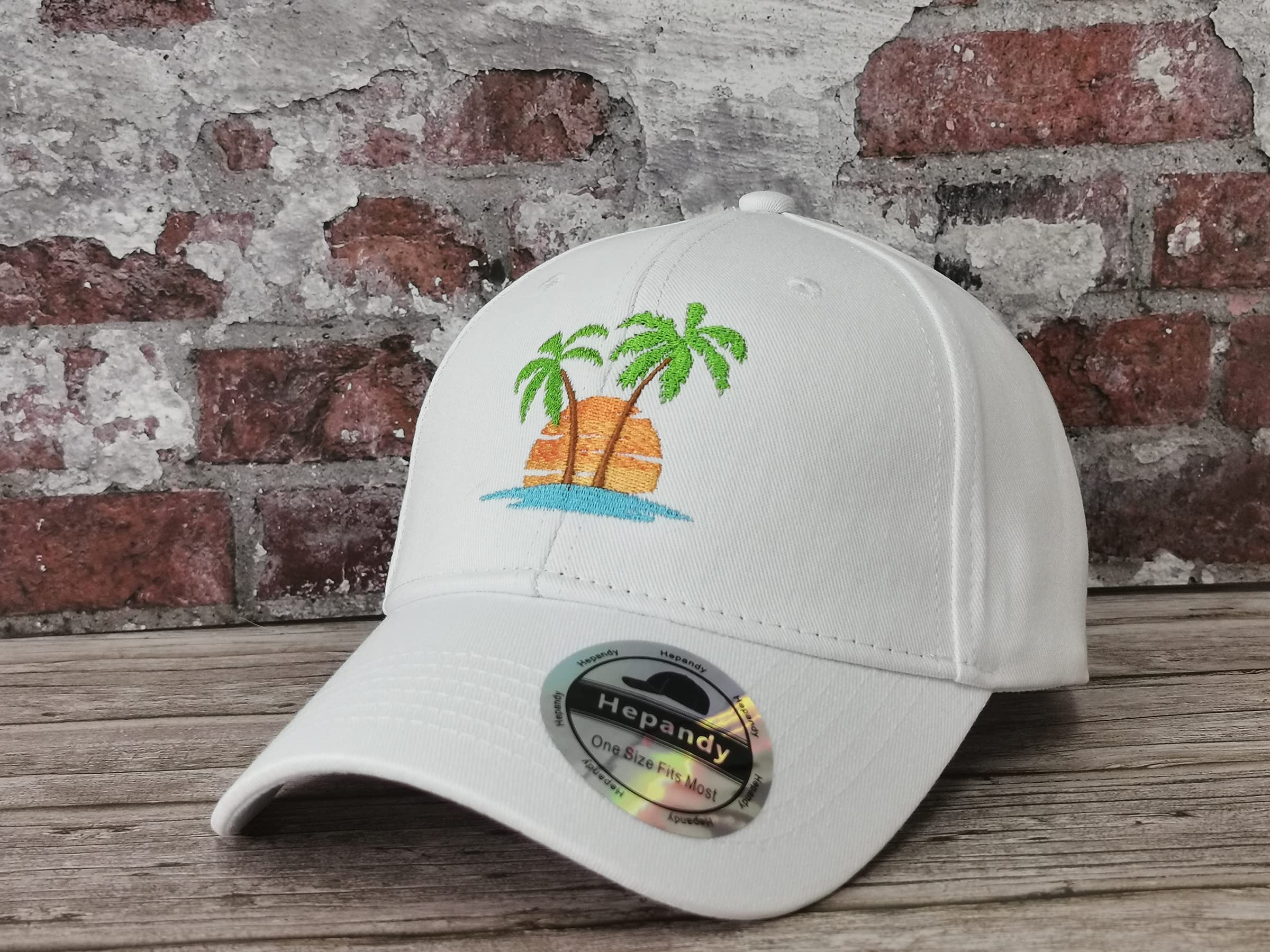 Hepandy Palm Trees Embroidered White Baseball Caps for Women Men Girls, Outdoor Adjustable Cotton Snapback Trucker Hats Embroidery Dad Hat Unisex