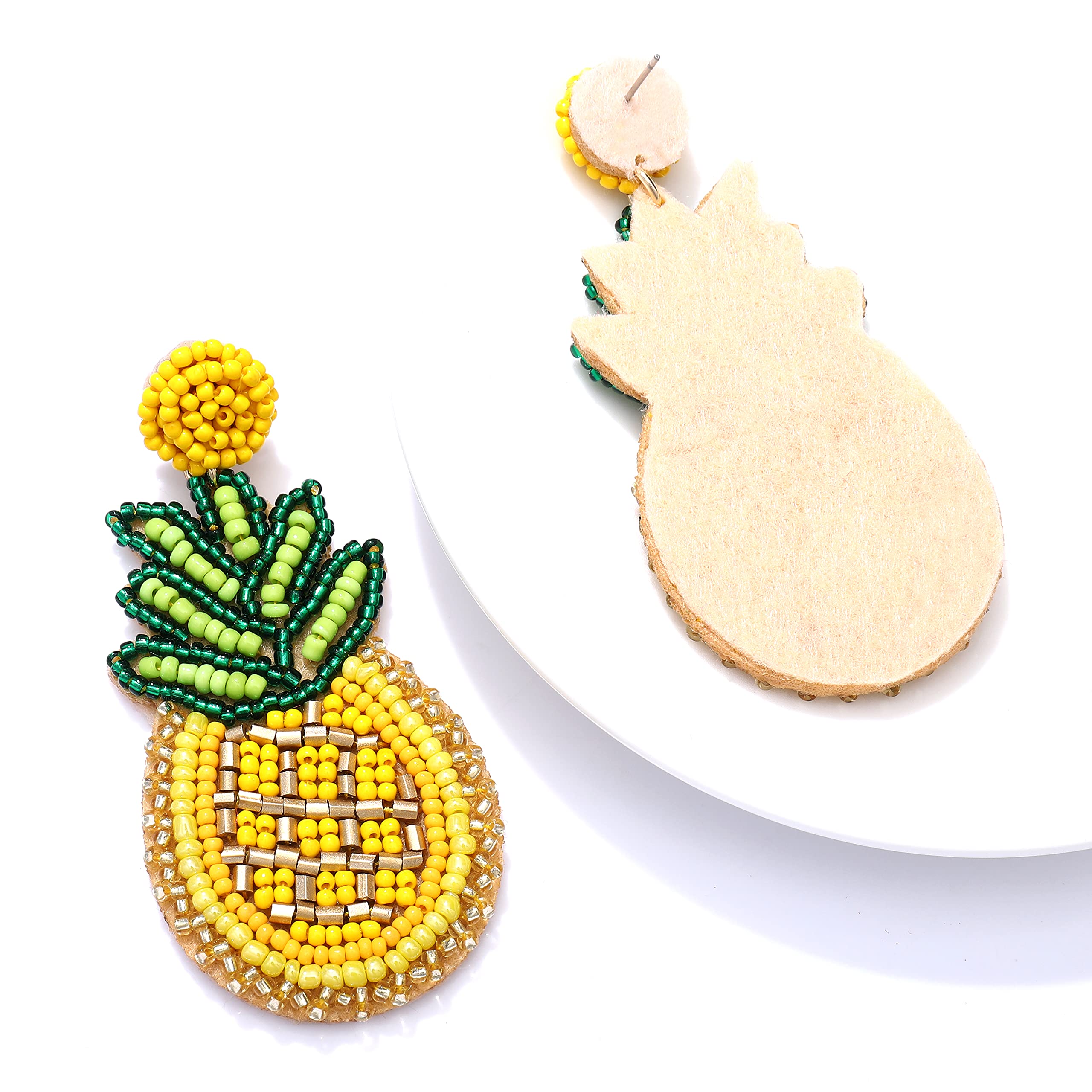 Beaded Dangle Earrings Handmade Bead Avocado Pineapple Watermelon Earrings Bohemia Statement Fruit Drop Earrings Summer Beach Jewelry Gifts (A Yellow Pineapple)