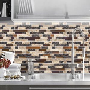 STICKGOO Thicker Design Peel and Stick Tile Backsplash, 12”×12”Stick on Backsplash for Kitchen, Self Adhesive Tile Stickers for Kitchen Backsplash and Bathroom(10 Sheets, Sand Brown)