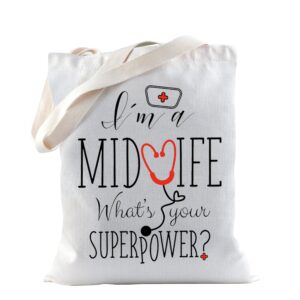 tsotmo midwife canvas tote bags thank you gifts doula nurse gift appreciation gift i'm a midwife what's your super power canvas tote bags (midwife canvas)