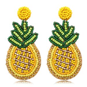 beaded dangle earrings handmade bead avocado pineapple watermelon earrings bohemia statement fruit drop earrings summer beach jewelry gifts (a yellow pineapple)