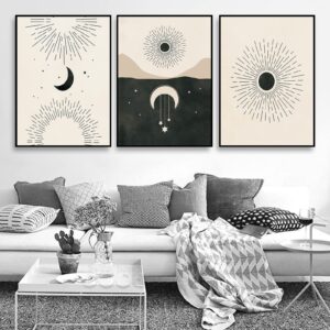 abstract line wall art print moons celestial line art boho sun moon stars canvas wall art abstract line art poster minimalist wall art prints poster wall picture for living room decor no frame