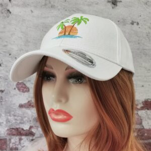 Hepandy Palm Trees Embroidered White Baseball Caps for Women Men Girls, Outdoor Adjustable Cotton Snapback Trucker Hats Embroidery Dad Hat Unisex