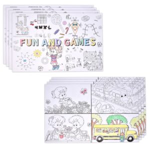 gift boutique 50 kids activity place mats disposable paper 11"x 17" 2 sided color your own fun time coloring and puzzle game sheet for restaurants entertainment crafts party table supplies decorations