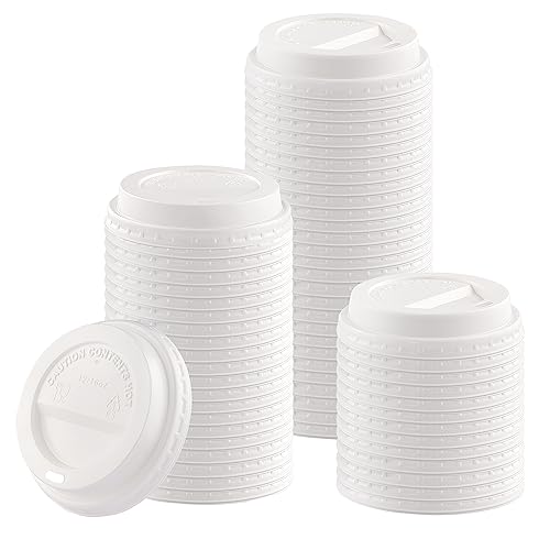 GUSTO [100 Count] Disposable Plastic Dome Lids for 10, 12, 16, & 20 oz. Paper Hot Coffee Cup - White (Formerly Comfy Package)