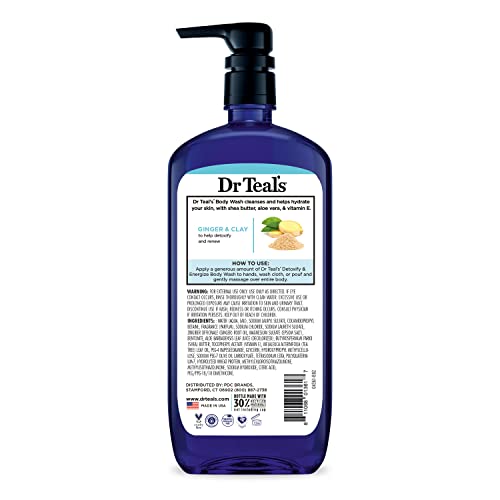 Dr Teal's Body Wash With Pure Epsom Salt, Detoxify & Energize With Ginger & Clay, 24 fl oz (Pack of 4) (Packaging May Vary)