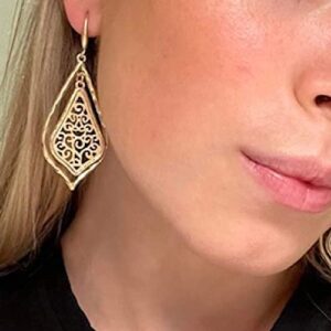 ALLISON ROSE ATELIER – Women's Boho Dangle Earrings – Worn Gold Plating with Filigree Design Medallion in a Chandelier Shape – 2.36” Length. Lightweight Bohemian Dangle Earrings for Women