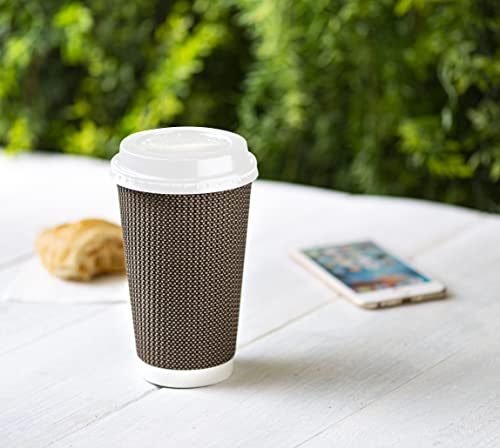 GUSTO [100 Count] Disposable Plastic Dome Lids for 10, 12, 16, & 20 oz. Paper Hot Coffee Cup - White (Formerly Comfy Package)