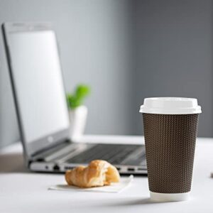 GUSTO [100 Count] Disposable Plastic Dome Lids for 10, 12, 16, & 20 oz. Paper Hot Coffee Cup - White (Formerly Comfy Package)