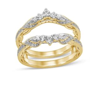 jewelry star 3/4 ctw pear-shaped cubic zirconia double crown vintage-style solitaire enhancer band in 925 sterling silver 14k yellow gold finish