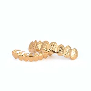 LKV 14K Plated Gold Hip Hop Rugged 8 Teeth TOP and Bottom Grillz for Your Teeth Set for Men and Women