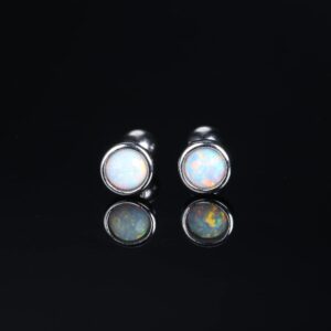 Milacolato 925 Sterling Silver Stud Earrings 18K White Gold Plated Hypoallergenic Gemstone Stud Earrings 4mm Created-Opal Stud Earrings for Women