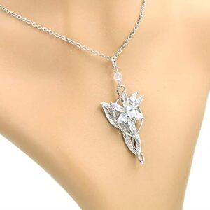 XHBTS 2 Set Lord of the R. Elven Leaf Aragorn Arwen Evenstar Pendant Chain Necklace Princess Chain with Box