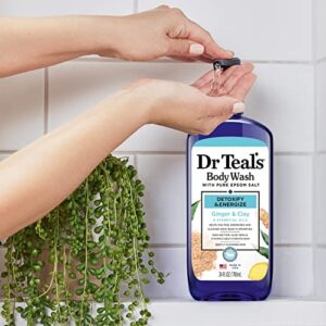 Dr Teal's Body Wash With Pure Epsom Salt, Detoxify & Energize With Ginger & Clay, 24 fl oz (Pack of 4) (Packaging May Vary)