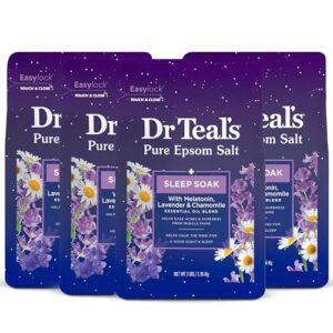 dr teal's sleep soak with pure epsom salt, melatonin & essential oil blend, 3 lb (pack of 4)