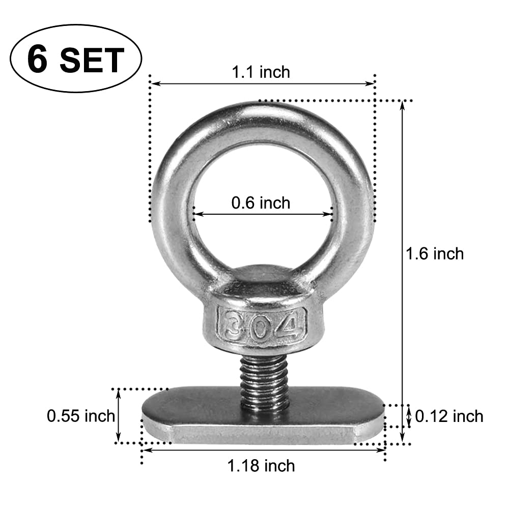 AONTOKY 6 Packs Stainless Steel Kayak Track Mount Tie Down Eyelet Rail for Kayak Canoe Boat Bungee Cord or Ropes