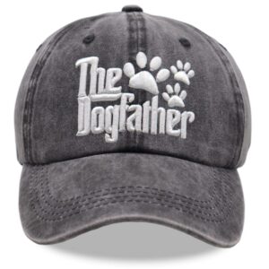 dog dad gifts for men, embroidered the dog father paw hat, adjustable washed denim father's day pet lovers baseball cap for daddy papa