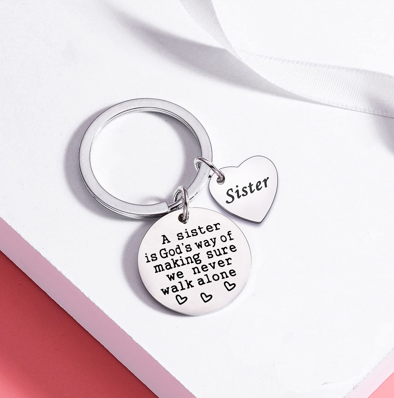 Nzztont Sister Keychain Sister Gift A Sister Is God's Way Of Making Sure We Never Walk Alone Keyring Sister Gifts Friend Keyring