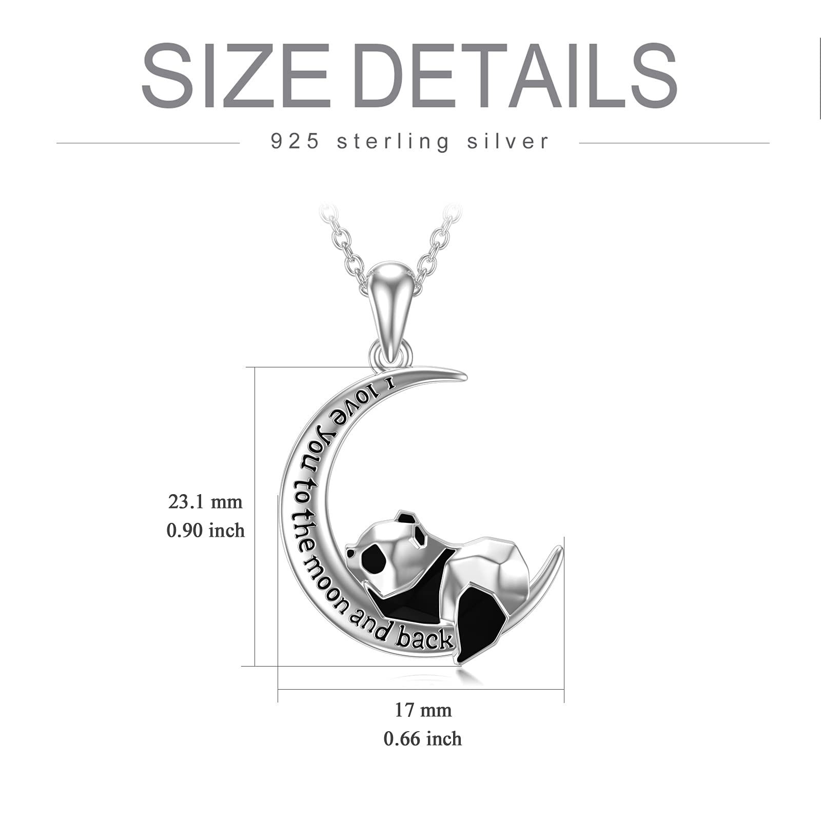 POPKIMI Sterling Silver Origami Panda Necklace I Love You to The Moon and Back Necklace for Women Wife Mom Birthday (Origami Panda)