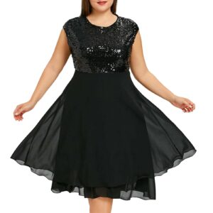 sequin dress for women plus size party cocktail mini dress mesh sheer flowy formal sleeveless dresses for wedding guest black