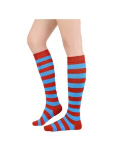 century star women's knee high socks athletic thin stripes tube socks high stockings outdoor sport socks 1 pack blue red stripes one size