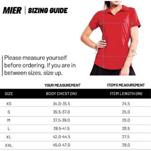 MIER Women's Golf Polo Shirts Collared V Neck Short Sleeve Tennis Shirt, Dry Fit, Moisture Wicking, Red, XL