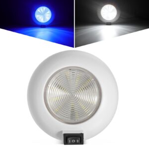 partsam 1pc 4 inch round led utility dome light surface mount for home truck rv trailer boat aircraft interior light, 4" high power white & blue led downlight, 3-way rocker switch(white/off/blue)