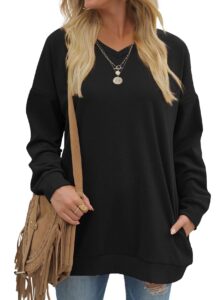 ofeefan oversized sweatshirts for women v neck long sleeve pocket tops black xxl