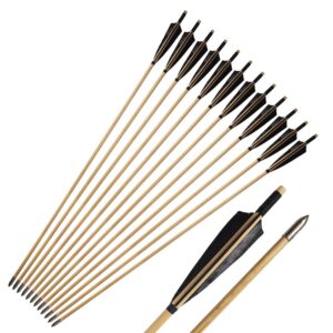 e5e10 wooden arrows archery handmade arrows 33inch shaft with turkey feather fletching for recurve bow longbow hunting practice 12pack (black)