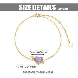 WSX Solid Gold 14k Heart Bracelets for Women Heart Arrow Charm Bracelet Birthday Graduation Best Firend Gift